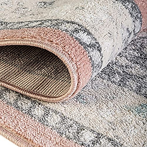 Unique Loom Parker Collection Colorful Medallion Pink/Beige Area Rug (9' 0 x 12' 0)