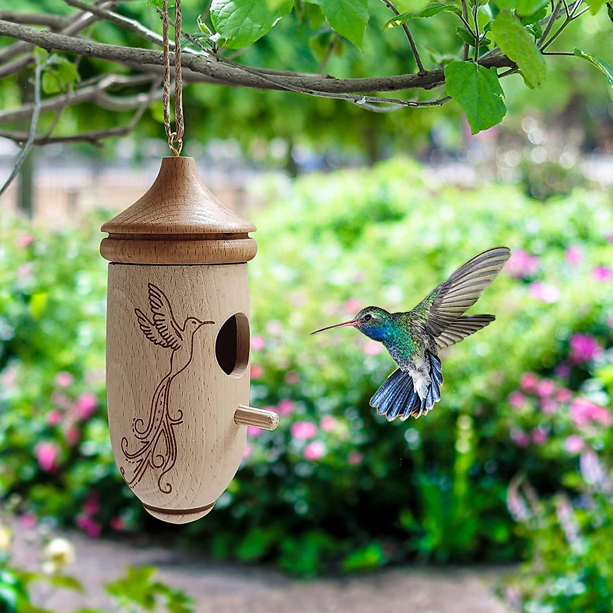 Hummingbird Houses,Natural Crude Wood Humming Bird House Outside Hanging,Hummingbird Nest for Wren Swallow Sparrow Hummingbird Finch Houses (E)