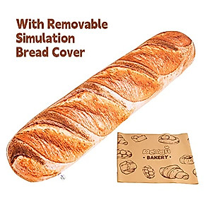 Mewaii 3D Simulation Bread Plush Pillow, Soft Butter Toast Bread Kids Body Pillow Lumbar Baguette Back Cushion, Bread Food Shape Pillow Stuffed Toys Gift for Girls Boys (36 Inches)