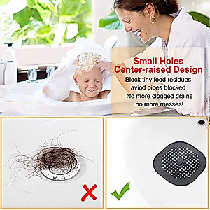 Hair Drain Catcher,Square Drain Cover for Shower Silicone Hair Stopper with Suction Cup,Easy to Install Suit for Bathroom,Bathtub,Kitchen 2 Pack(Black)