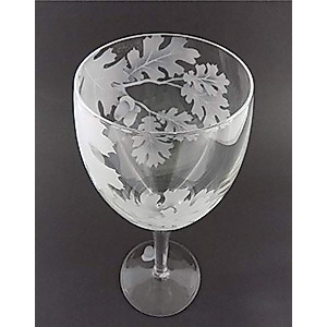 IncisoArt Hand Etched Italian Crystal Goblet Sandblasted (Sand Carved) Handmade Wine Water Glass Engraved (Oak Leaves Acorn Nut, 340 Milliliter (11.5 Ounce) White Wine)