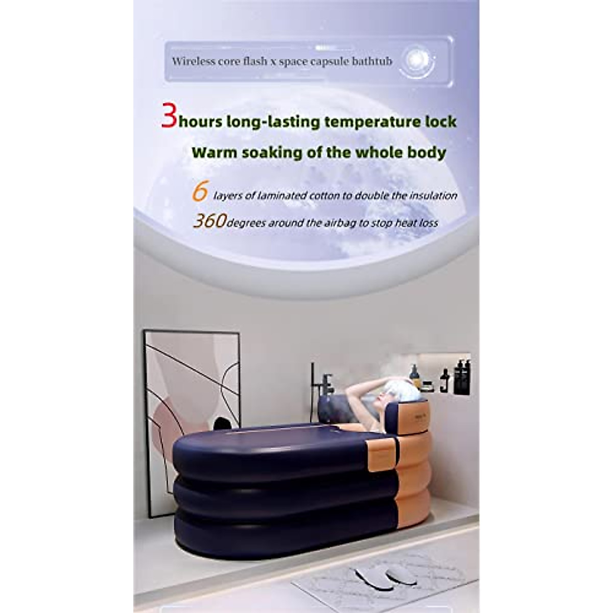 Inflatable adult bathtub with wireless electric air pump,Suitable for hot water bath & ice bath(grapefruit tangerine)