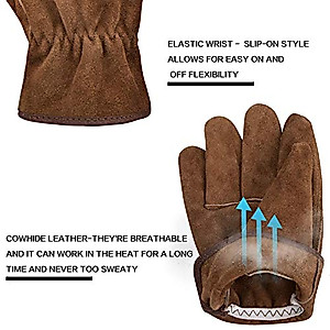 COREGROUND Leather Safety Work Gloves Gardening Carpenter Thorn Proof Truck Driving for Mens and Womens Waterproof heavy duty (Large, Brown)