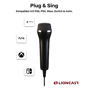 Lioncast Pair Of Universal USB Microphones Compatible with Computer and Karaoke Gaming; Compatible with Wii, PS5/Playstation 5, PS4 & PC Games as SingStar, Lets Sing, We Sing; 3m cable – Black