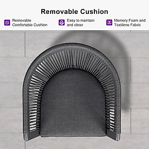 PURPLE LEAF Counter Height Bar Stools Set of 2 Rattan Bar Stools with Cushions Outdoor Bar Chairs for Outdoor or Indoor Kitchen Backyard Poolside Patio Grey