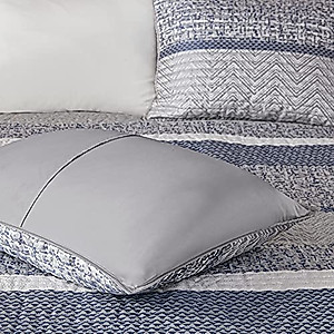 Madison Park King Quilt Set Lustrous Jacquard & Glitter Accent Coverlet Set for King Size Bed - All Season, Lightweight King Quilt Set, Shams, Decorative Pillow, King/Cal King Chevron Grey/Navy