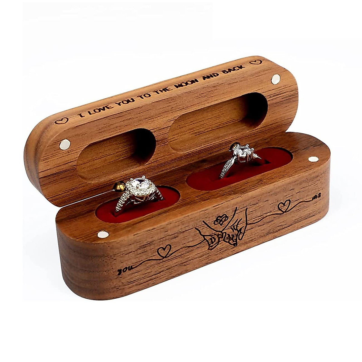 Yhwocd ring box for proposal & engagement ring box & ring box for wedding ceremony，ring bearer box for 2 slots, wooden ring box,Rectangular wedding ring pillow（RED