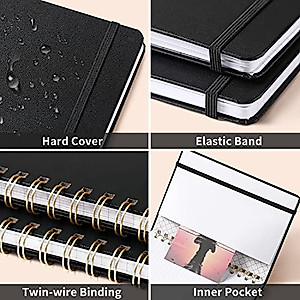 Ruled Notebook/Journal - Notebooks with Hardcover and Premium Thick Paper, 8" x 5.7" (exclusive of spirals), College Ruled Spiral Notebook/Journal, Strong Twin-Wire Binding, Back Pocket, Black