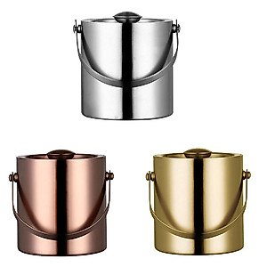Cuawan Ice Bucket - 3L Double Thermal Insulation Bucket, Nordic Bar and KTV Beer and Wine Cocktail and Champagne Chilling Bucket with Lid,Champagne/Golden/Silver (Gold)