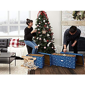 Covermates Keepsakes Treasurekeeper Storage Box - Carrying Handles, Sturdy Interior Walls - Holiday Storage-Blue Snowflake