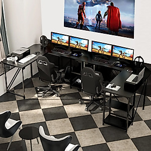 SHSYCER 60" L Shaped Desk with Coputer Tower Stand on 4 Wheels, Shelves, Rounded Corner - Reversible Office Desk with Storage Rack, Large Home Office Desk, L Desk for Home Office, Black