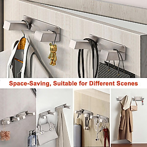 HarJue Bath Towel Hooks, 304 Stainless Steel Robe Towel Hooks Heavy-Duty Waterproof Rustproof Coat Hook for Bathroom and Kitchen-Wall Mounted, Double Towel Holder (Brushed Nickel, 2 Pack)