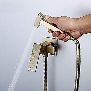 MINJING Bidet Sprayer for Toilet Brushed Gold, Solid Brass Hand Held Toilet Bidet Sprayer, Hot and Cold Bathroom Douche Kit, Cloth Diaper Sprayer
