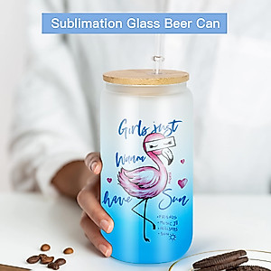 AGH 16oz Frosted Sublimation Glass Cups with Bamboo Lids and Straws, 5 Pcs Beer Can Glass Straight Sublimation Glass Tumbler, BPA-Free Glass Coffee Cups, Can Shaped Glass Cups - Gradient Orange