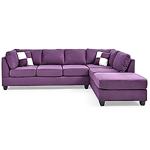 HomeStock Elegant Escape L-Shape Sectional Sofa with Button-Tufting, Removable Backs and Pocketed Coil Seating, Track Arm Style, Living Room Sectional Couch -111" D x 78" W x 34" H Purple