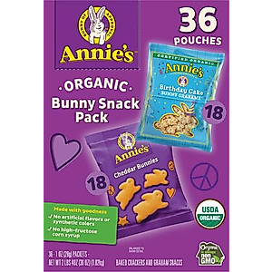 Annie's Organic Birthday Cake Bunny Grahams and Cheddar Bunnies Snack Pack 36 Count, 36 oz