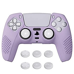 eXtremeRate PlayVital Mauve Purple 3D Studded Edition Anti-Slip Silicone Cover Skin for ps5 Controller, Soft Rubber Case for ps5 Wireless Controller with 6 White Thumb Grip Caps