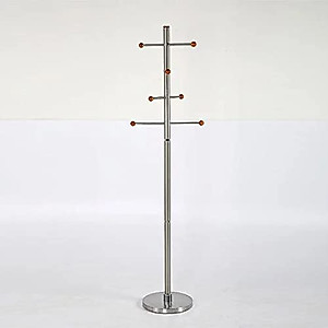 M&T Displays Free Standing 74 Inch Height Coat, Clothes, Hat Hanger Stand with Marble Base, Heavy Duty, Portable, Clothing Organizer Rack, Indoor Bedroom, Entryway, Hall Silver (Maze Cherry)