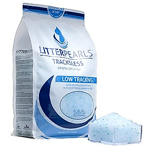 Litter Pearls Tracksless Unscented Non-Clumping Crystal Cat Litter with Odorbond, 7 lb, White, Clear and Blue Crystals