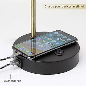 O’Bright LED Desk Lamp with USB Charging Port, Metal Lamp, Flexible Swivel Arms, Soft White LED Reading Light (3000K), Bedside Reading Lamp, Office Lamp, Table Lamp, ETL Listed (Piano Lamp - Black)