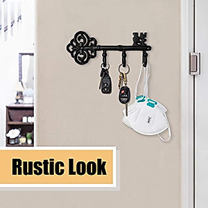 IRISVITA Key Holder for Wall Decorative, Antique Black Cast Iron Wall Key Holder, Rustic Key Hooks for Wall with 3 Hooks, 8.75 x 3.5 Inches with Gitable Packaging, Matching Screws and Anchors included