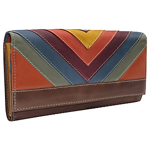 Swiss Marshall Leather Flap Clutch RFID Wallets For Women - Big Womens Wallet Accordion Purse Organizer Zip Coin Pouch For Women Gift (Multicolor)