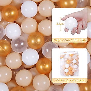 Realhaha Ball Pit Balls 100 Play Balls Plastic Balls for Baby Girls Toddlers Kids Play Tent Pool Playhouse Playpen Party Decoration, Gold Milktea White