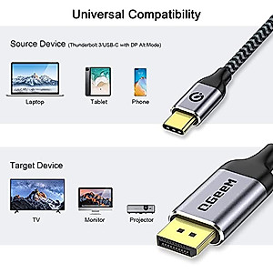 QGeeM USB C to DisplayPort Cable for Home Office, 10ft (4K@60HZ, 2K@165Hz) Thunderbolt 3 to Displayport Cable Compatible with MacBook Pro/Air, Ipad Pro 2020/2018, Surface Book 2, XPS 15/13 (10ft)