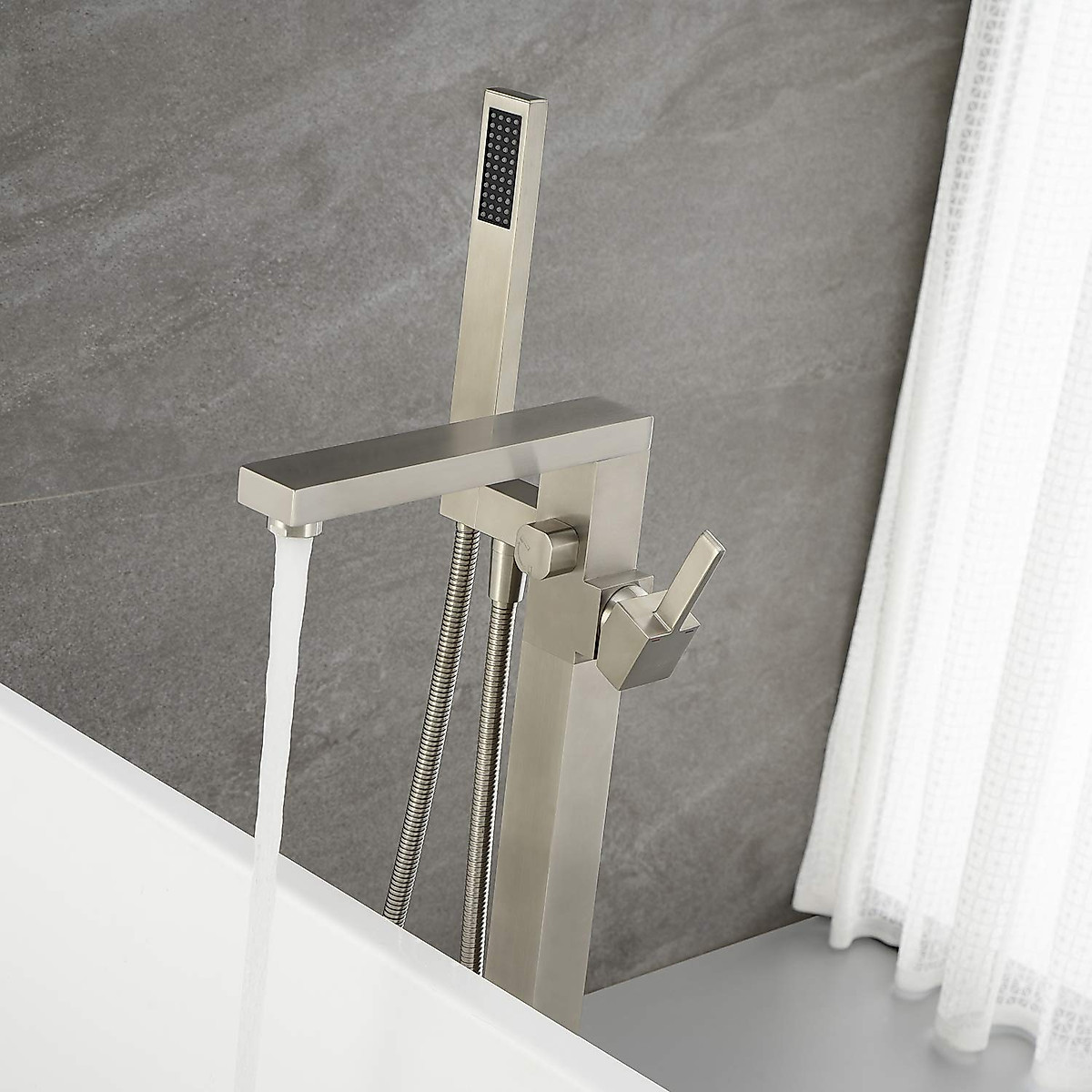 Artiqua Freestanding Bathtub Faucet Tub Filler Brushed Nickel Brass Bathroom Faucets Floor Mounted with Handheld Shower
