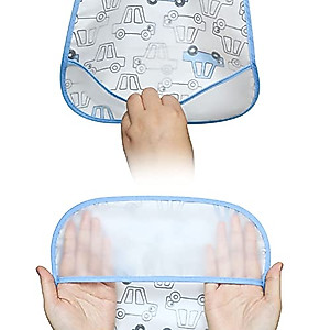 Baby Bib Baby Food Bib Toddler Bibs Baby Bibs Waterproof Baby Bib Infant with Snaps boys bibs for toddlers baby bibs toddler bibs plastic bibs bib with food catcher- 4pcs(Car Puppy Bear)