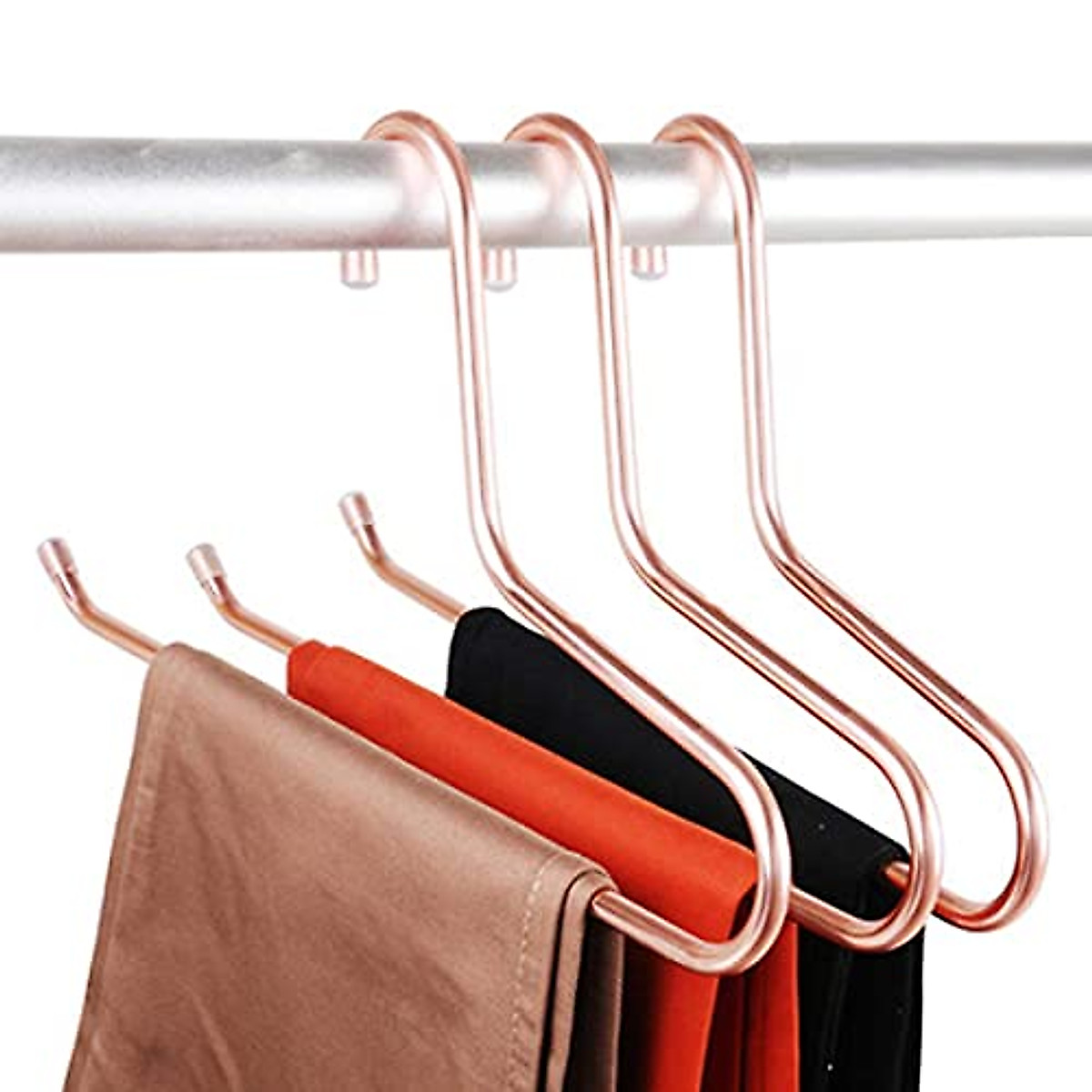 YUNAI 3Pcs Stainless Steel Pants Hangers, Open Ended Hangers, Jean Hangers, Strong Durable Anti-Slip Slacks Hangers for Space Saving.(Rose Gold)