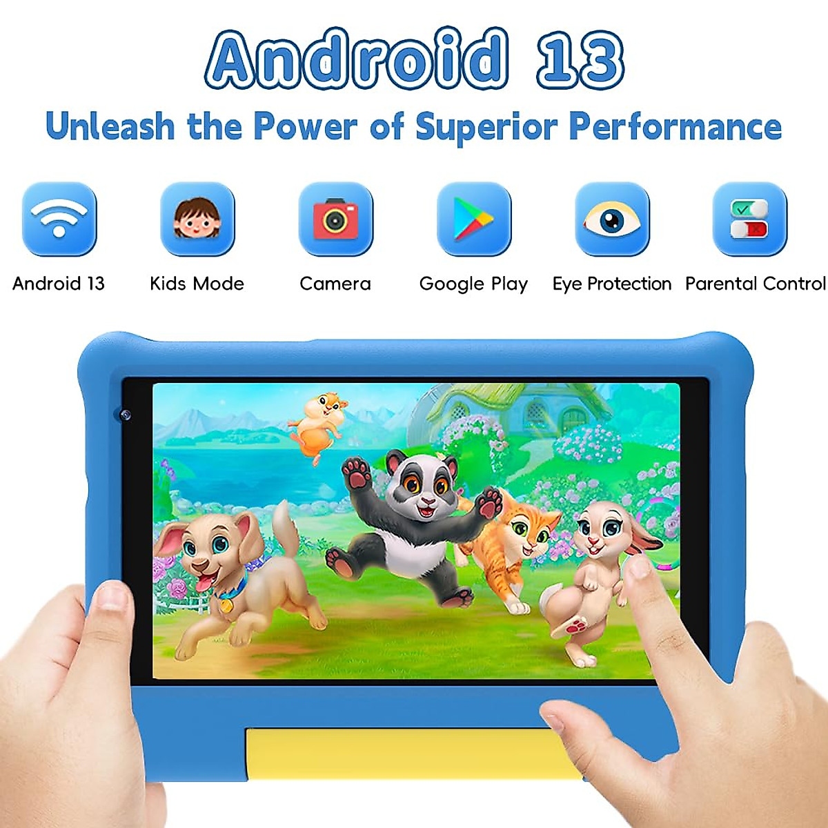 ApoloSign Kids Tablet 7 inch, 2+32GB Storage, Android 13 Tablet for Kids, Parental Control, Pre-Installed Educational Apps & YouTube Kids, 3000mAh Battery, Dual Cameras, EVA Protective Case, Blue