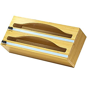 DNTGVUP Office Tape Dispensers - 2 in 1 Foil and Plastic Wrap Organizer with Cutter and Label, Plastic Wrap, Aluminum Foil Paper Dispenser for Kitchen Drawer, Organizer Holder Compatible with 12" Roll