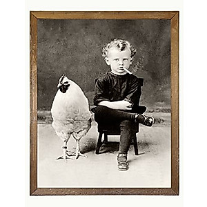 Vintage Weird Boy with Chicken Poster - Retro Funny Photo Picture for Bathroom Kitchen Home Office - Quirky Humorous Wall Art - Funky Oddity Curiosity Room Decor - Black and White 8x10 Unframed Gifts