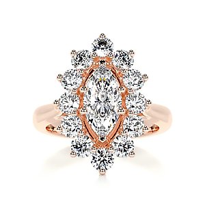 Solid Gold Handmade Moissanite Wedding Rings 3 CT Marquise Cut Diamond Halo Bridal Engagement Rings for Anniversary Propose Gifts (18K Solid Rose Gold)