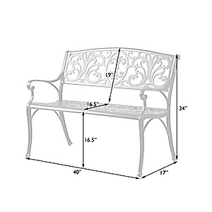 Patio Sense 63284 Decatur Cast Aluminum Patio Bench Heavy Duty Rust Free Metal Construction Front Porch Backyard Lawn Garden Pool Deck Outdoors Fleur-De-Lis Design - Antique Bronze Finish