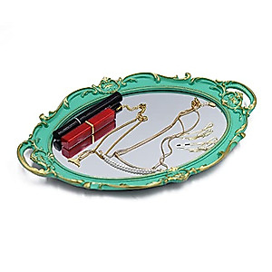 Funerom Vintage 14.5 x 10 inch Decorative Mirror Tray, Makeup Organizer, Jewelry Organizer, Serving Tray (Green)
