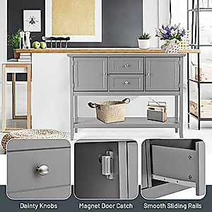 Harmony-Furniture Wooden Buffets and Sideboards, Buffet Cabinet with 2 Storage Drawers, Console Table w/Long Bottom Shelf & Pine Legs, Coffee Bar Cabinet for Kitchen, Dining Room (Grey)