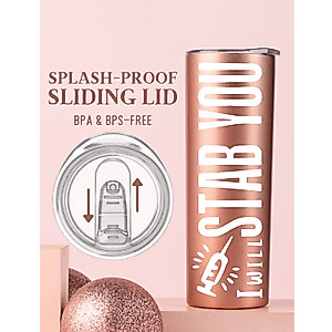 Onebttl Nurse Gifts for Women Stainless Steel Tumbler 20 oz With Lid and Straw, Gifts for Nurses for Birthday, Thanksgiving, Christmas, Nurses Week - I WILL STAB YOU - Rose Gold