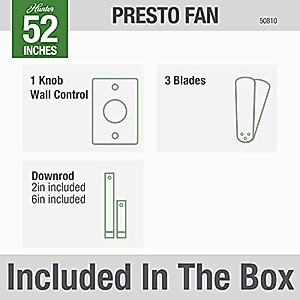 Hunter Fan Company 50810 Presto Ceiling Fan, 52, Matte Black