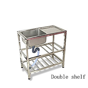 Single Bowl Utility Sink, Freestanding Kitchen Sink, Stainless Steel Commercial Dining Room with Hot and Cold Water Faucet and Drain for Laundry Backyard Garage Camping Bathroom