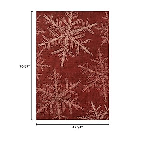 Lahome Snowflake Christmas Area Rugs, 4x6 Indoor Christmas Rug for Bedroom Non Slip Washable Living Room Rugs Holiday Decor Soft Red Rug Throw Carpet for Entryway Kitchen Dining Room(4'x 6',Red)