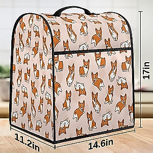 Cartoon Corgis Dog Pattern Stand Mixer Cover Foldable with Zipper and Handle Dust Cover Compatible With 6-8 Quart Kitchen Mixers Fits All Tilt Head & Bowl Lift Models