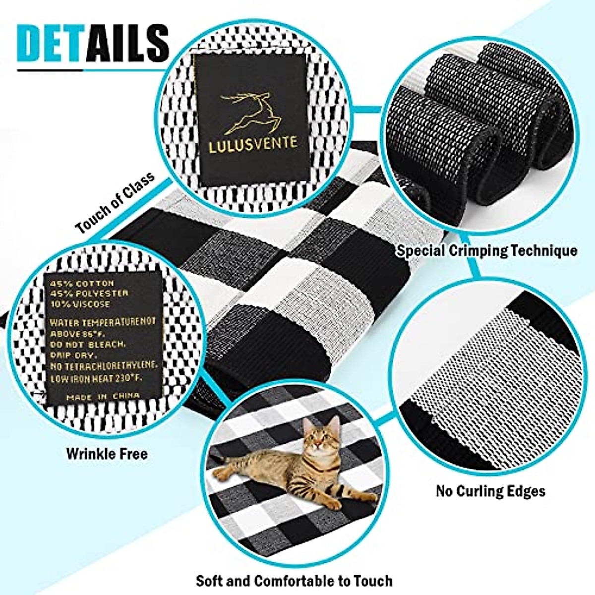 LulusVente Buffalo Plaid Outdoor Rug – 3’x5’ Machine Washable 3.5lbs Hotel Grade Thick Woven Yarn Black White Plaid Checkered Farmhouse Cotton for Indoor/Outdoor Front Porch Runner Layered Doormat