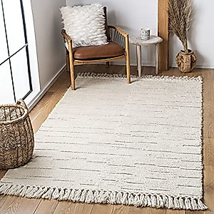 Safavieh Casablanca Collection 7' Square Ivory CSB454A Handmade Moroccan Tassel Premium Wool Living Room Dining Bedroom Area Rug