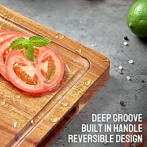 OAKSWARE Cutting Boards, Large Acacia Wooden Cutting Board for Kitchen, Edge Grain Reversible Wood Chopping Board with Juice Groove and Handles, Pre-Oiled Carving Tray for Meat & Cheese, Medium