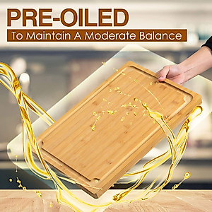 Extra Large Cutting Board, 17.6" Bamboo Cutting Boards for Kitchen with Juice Groove and Handles Kitchen Chopping Board for Meat Cheese board Heavy Duty Serving Tray, XL, Empune