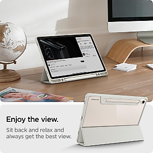 Spigen Ultra Hybrid Pro Designed for Samsung Galaxy Tab S9 Case 11 Inch 2023 (SM-X71) Slim Drop Protection Tri-Fold Cover Case with Hard Shell Transparent Back and S Pen Holder - Gray