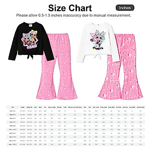 L.O.L. Surprise! Girls 2 Piece Outfits Tie Knot Long Sleeve Tee Top and Heart Pink Bell Bottom Flared Pants Set Black 8-9 Years