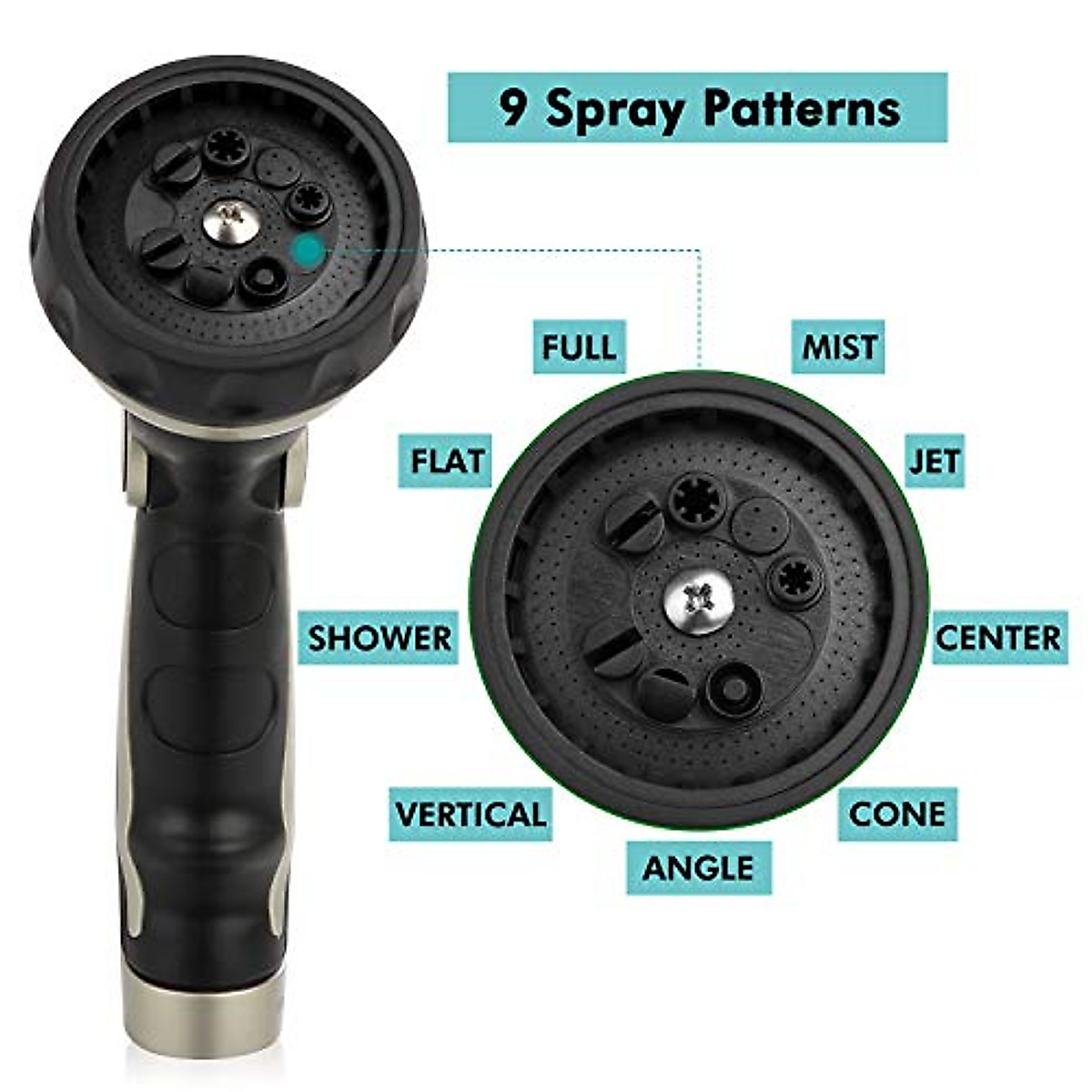 RESTMO Hose Nozzle Heavy Duty, Metal Water Hose Sprayer for Garden, 9 Spray Patterns | High Pressure | Thumb Flow Control | On/Off Valve, Ideal for Outdoor Lawn & Plant Watering, Car & Pet Washing